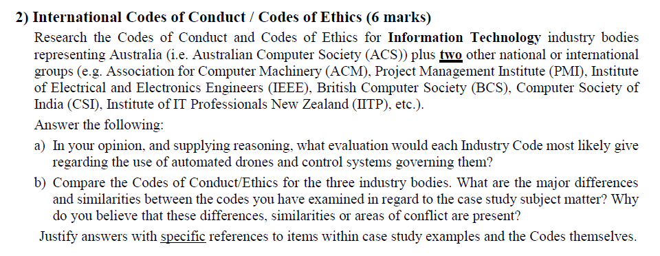 2) International Codes of Conduct / Codes of Ethics | Chegg.com