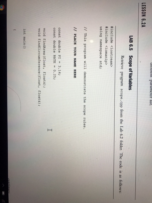 LESSON 6.2A LAB 6.5 Scope of Variables Retrieve | Chegg.com