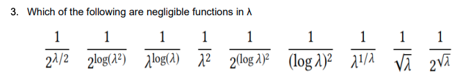 Solved 3. Which of the following are negligible functions in | Chegg.com