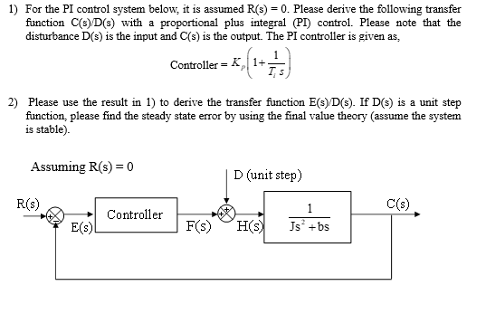 Solved 1) For the PI control system below, it is assumed | Chegg.com