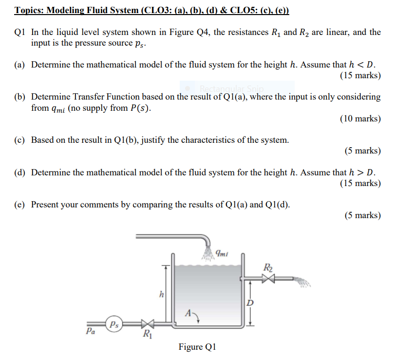 Solved Topics: Modeling Fluid System (CL03: (a), (b), (d) & | Chegg.com
