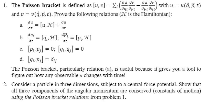 Solved = dt du du 1. The Poisson bracket is defined as [u, | Chegg.com
