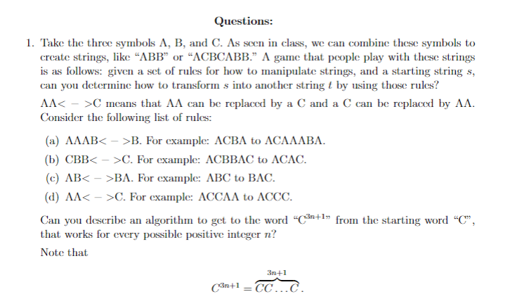 Questions: 1. Take the three symbols Λ,B, and C. Λ s | Chegg.com