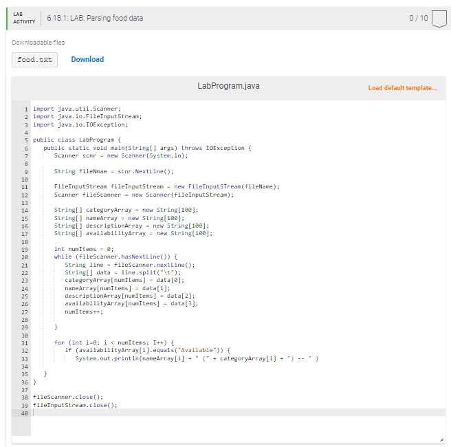 Solved 6.18 LAB: Parsing food dataGiven a text file | Chegg.com Solved 6.18 LAB: Parsing food dataGiven a text file | Chegg.com
