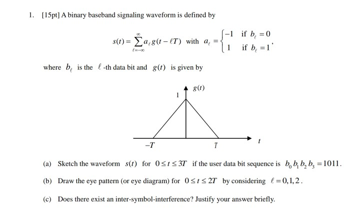 Solved 1. [15pt] A binary baseband signaling waveform is | Chegg.com