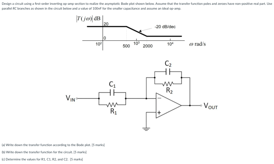 Solved Design a circuit using a first-order inverting op-amp | Chegg.com