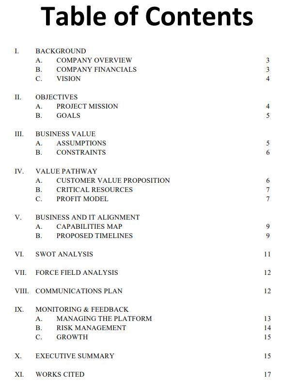 Solved Follow the Table of Content and write an IT project | Chegg.com