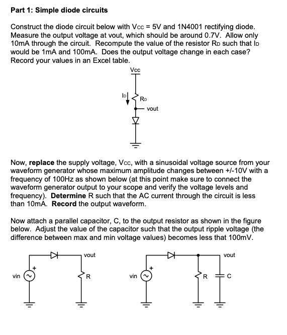 Solved Part 1: Simple diode circuits Construct the diode | Chegg.com