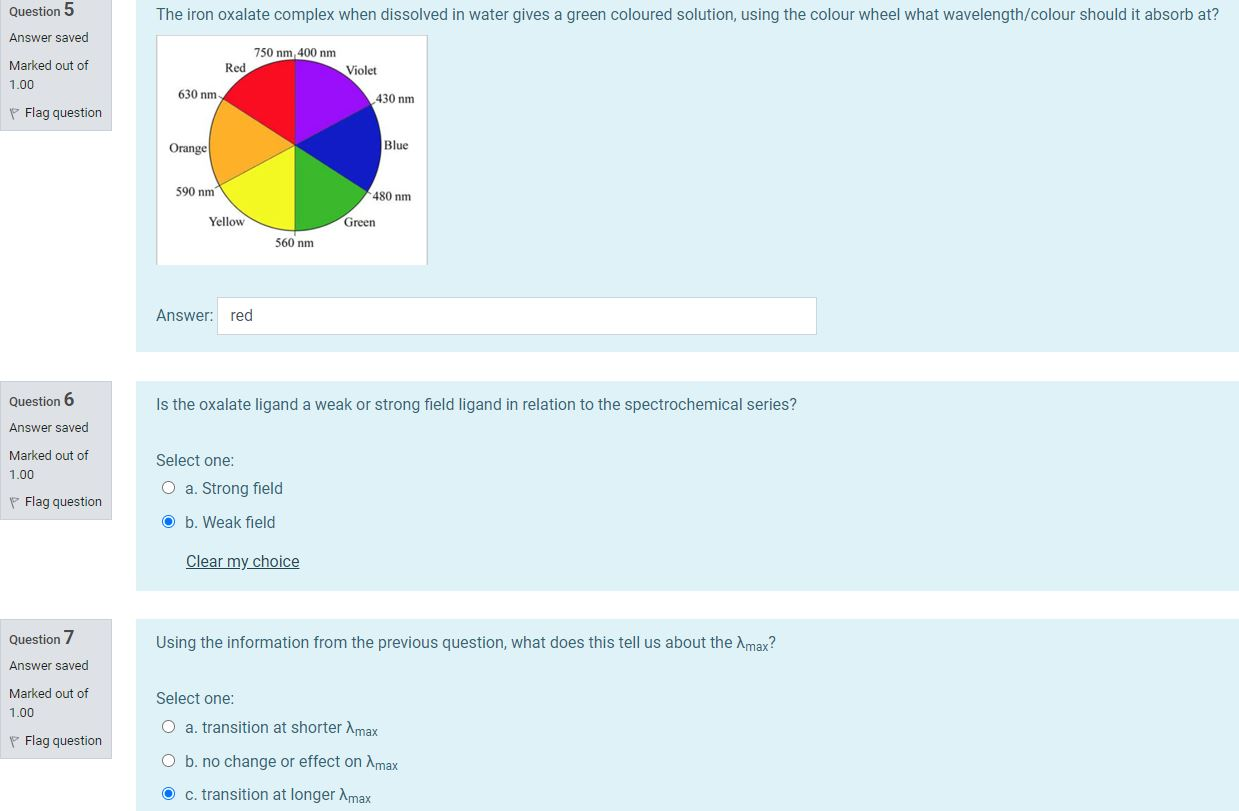 Solved Question 5 The iron oxalate complex when dissolved in | Chegg.com