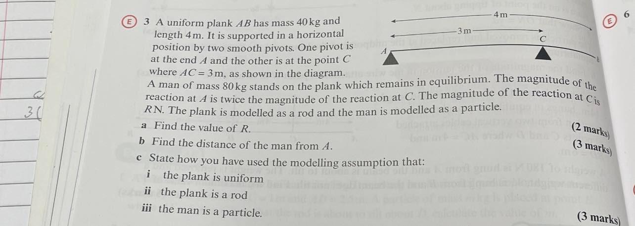 Solved (E) 3 A uniform plank AB has mass 40 kg and length 4 | Chegg.com