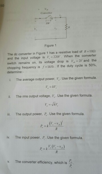 Solved Converter sw Figure 1 The dc converter in Figure 1 | Chegg.com
