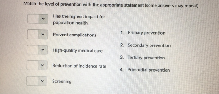 Solved Match the level of prevention with the appropriate | Chegg.com