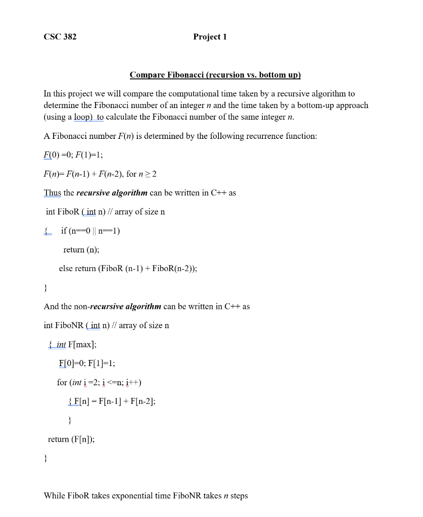 Solved Csc 382 Project 1 Compare Fibonacci Recursion Vs