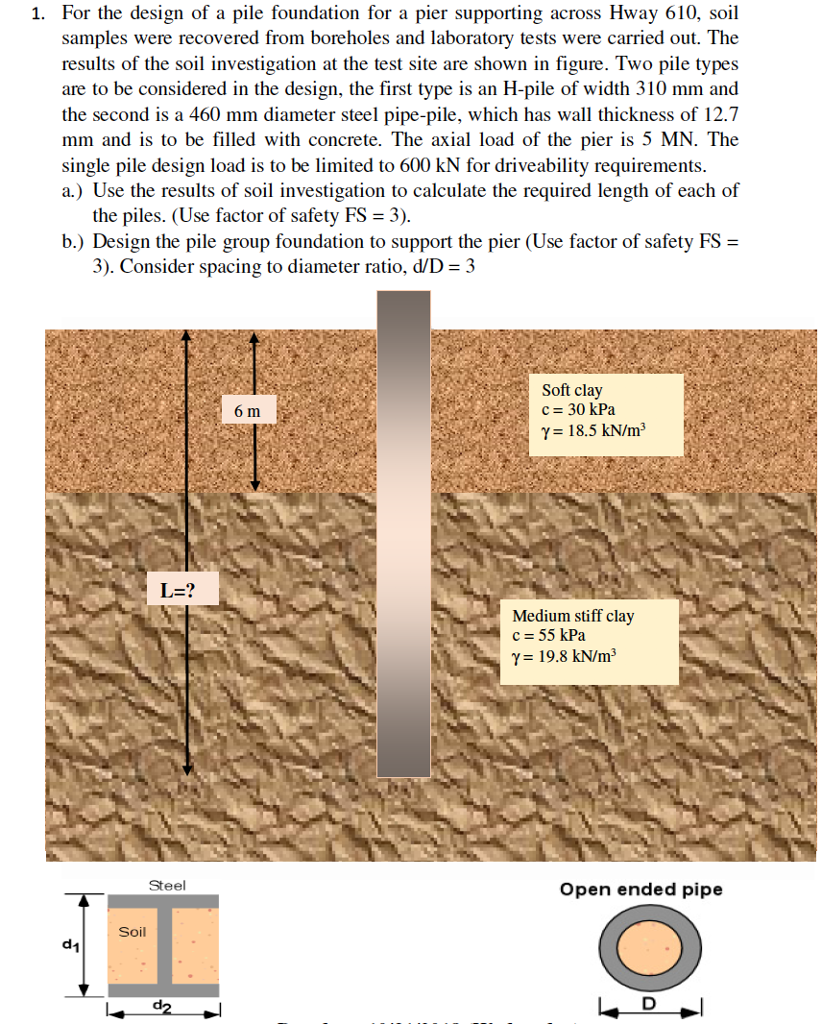Solved 1. For the design of a pile foundation for a pier | Chegg.com