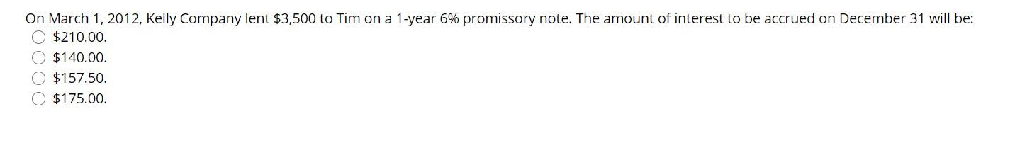 Solved On March 1, 2012, Kelly Company lent $3,500 to Tim on | Chegg.com