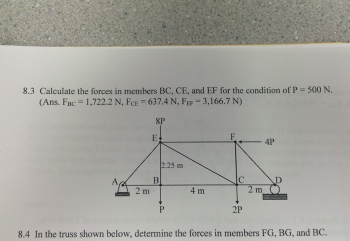 Solved Calculate the forces in members BC, CE, and EF for | Chegg.com