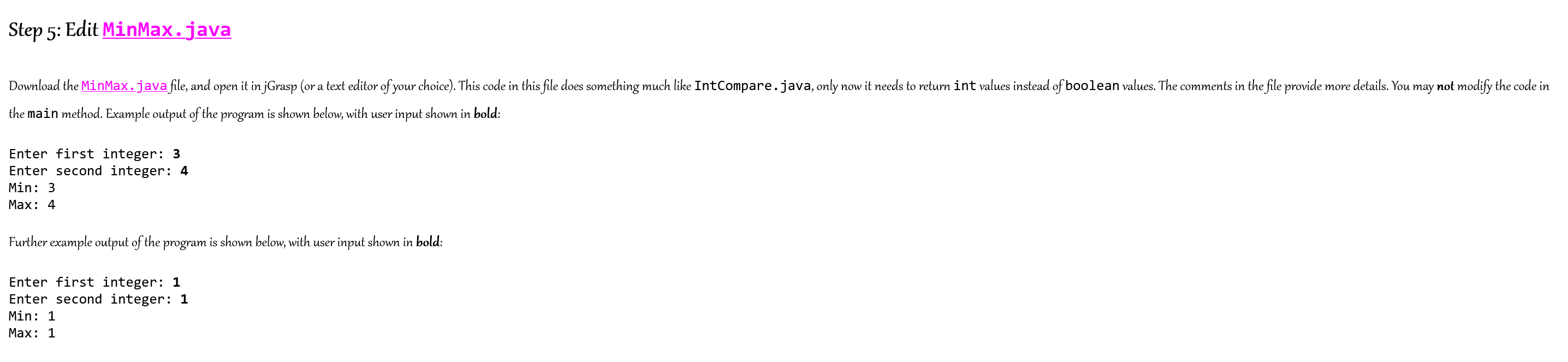 Solved the main method. Example output of the program is | Chegg.com