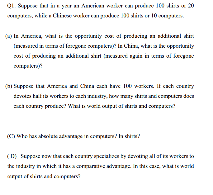Solved Q1. Suppose that in a year an American worker can | Chegg.com