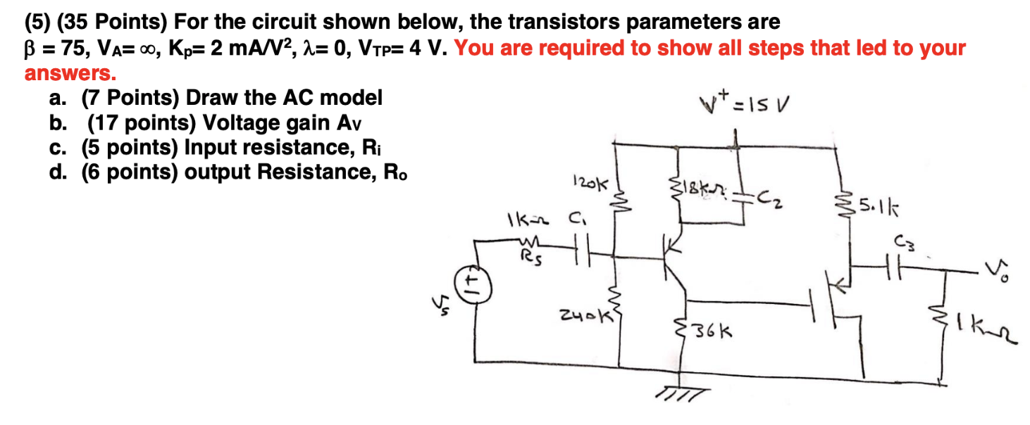 Solved (5) (35 Points) For the circuit shown below, the | Chegg.com