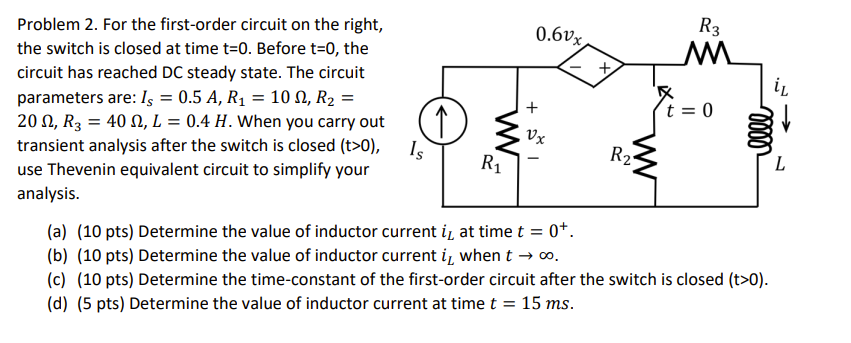 Solved Problem 2. For the first-order circuit on the right, | Chegg.com