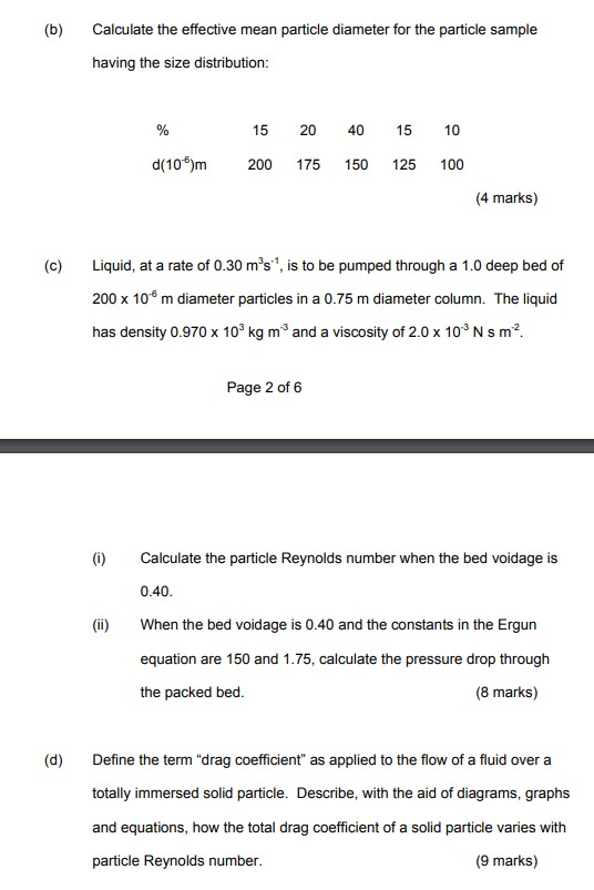 (b) Calculate the effective mean particle diameter | Chegg.com