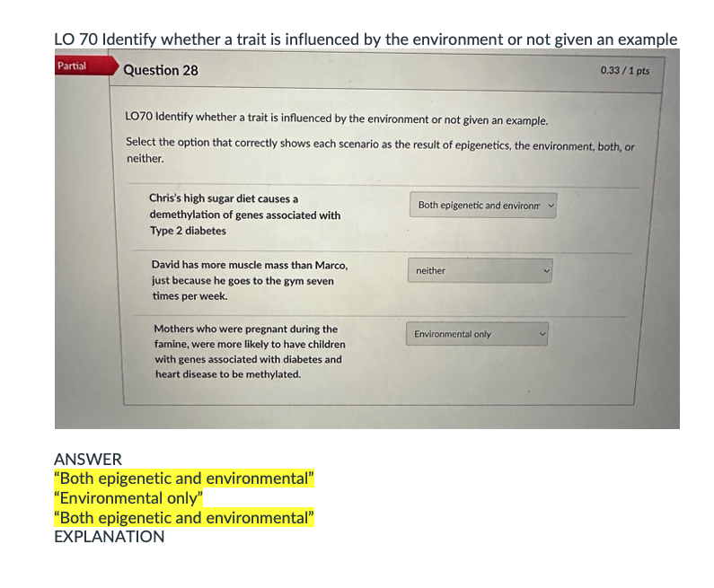 Solved LO70 Identify whether a trait is influenced by the | Chegg.com