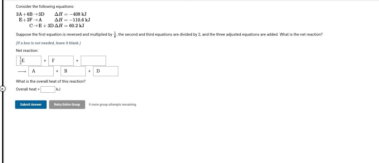 Solved Consider the following equations: 3 A+6 BE+2 | Chegg.com