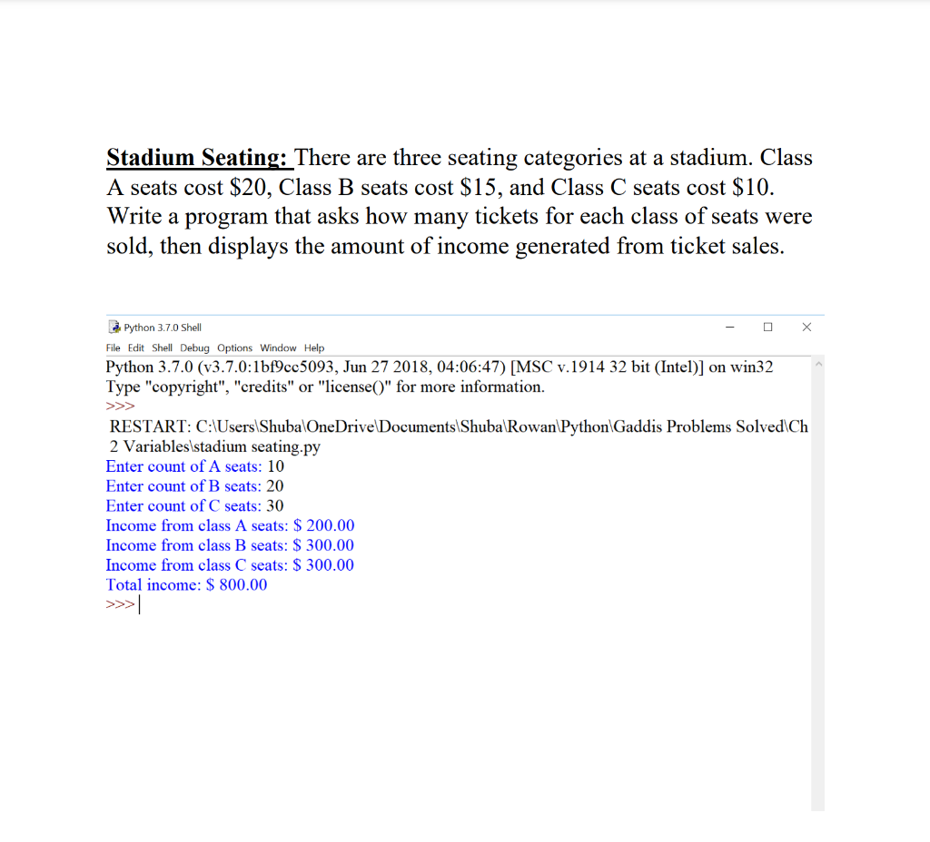 Solved Stadium Seating: There are three seating categories | Chegg.com