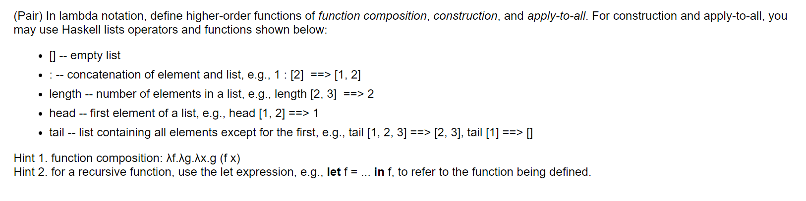 (Pair) In lambda notation, define higher-order | Chegg.com (Pair) In lambda notation, define higher-order | Chegg.com