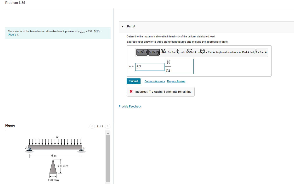 Solved The material of the beam has an allowable bending | Chegg.com