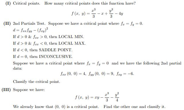 Solved (I) Critical points. How many critical points does | Chegg.com