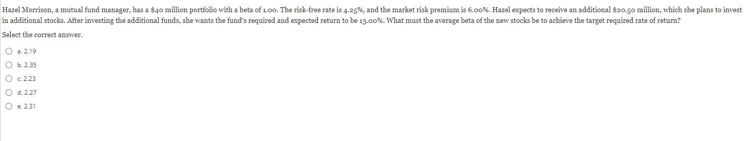 Solved Select the correct answer. a. 2.19 b. 2.35 c. 2.23 d. | Chegg.com