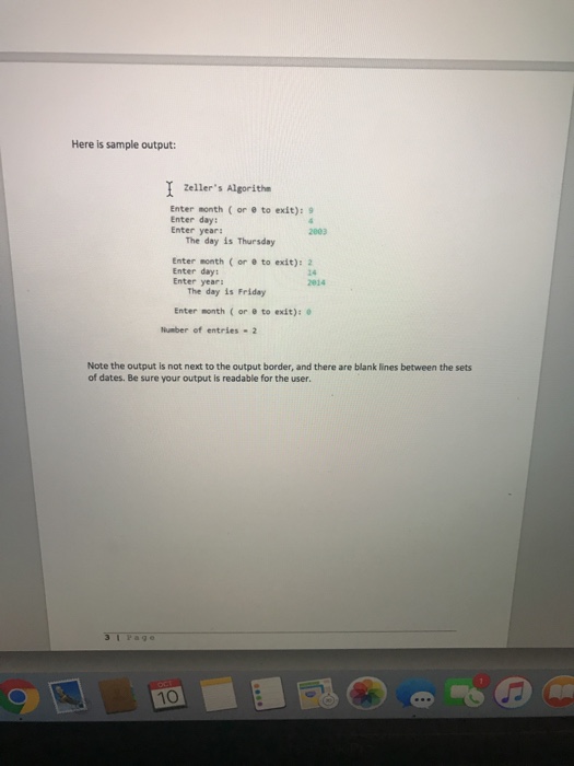 Solved Project Two Zeller's Algorithm Write a Java program | Chegg.com