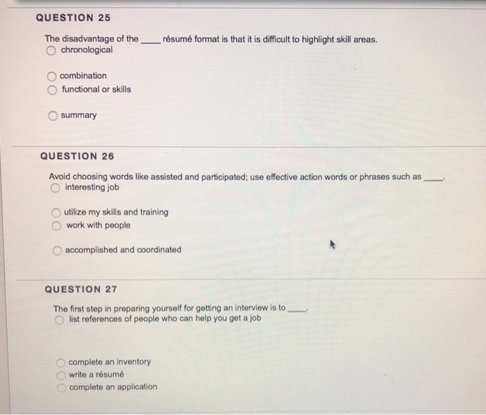 Solved QUESTION 1 The résumé format allows the applicant to | Chegg.com