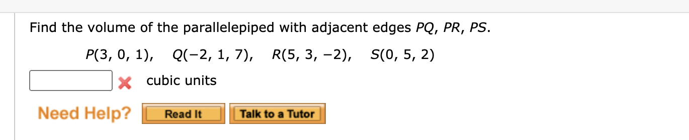 Solved Find the volume of the parallelepiped with adjacent | Chegg.com