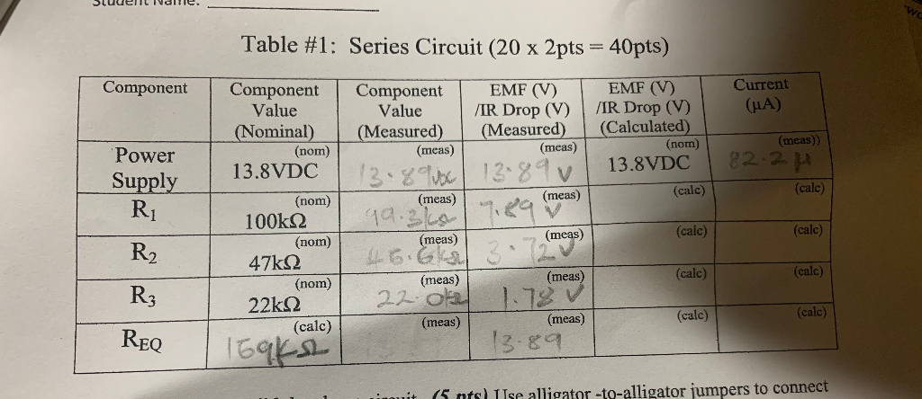 Solved Table #1: Series Circuit (20 x 2pts = 40pts) | Chegg.com