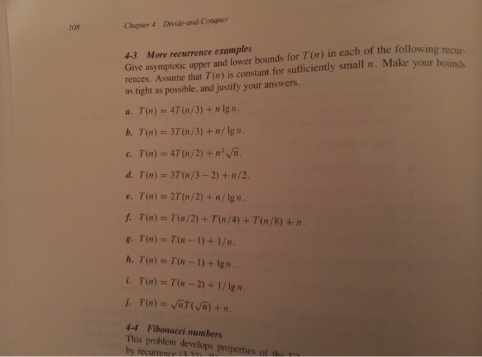 108 Chapter 4 Divide-and-Conquer Give asymptotic | Chegg.com