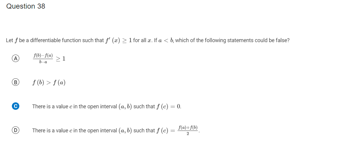 Solved Let f be a differentiable function such that f′(x)≥1 | Chegg.com
