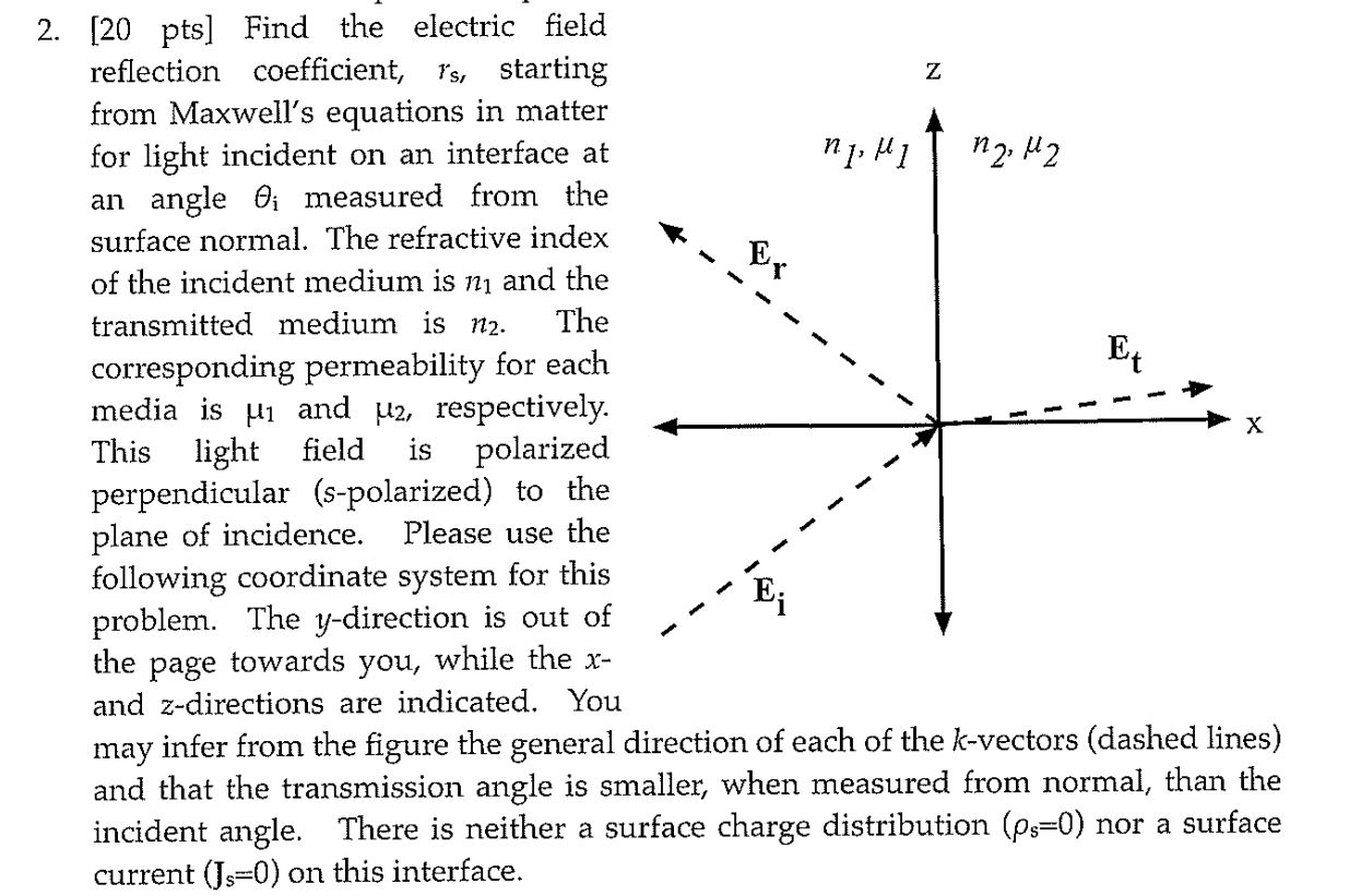 Solved 2. (20 pts) Find the electric field reflection | Chegg.com