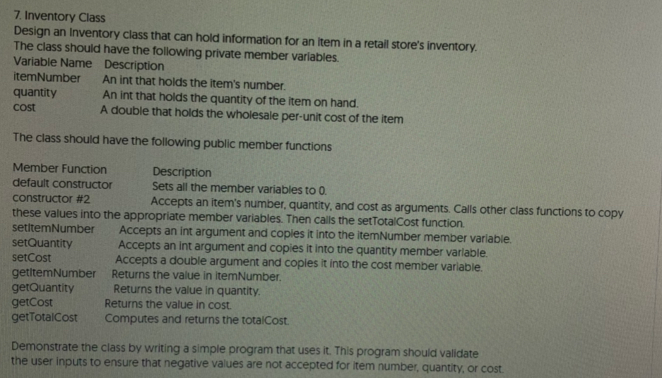 Solved 7 Inventory Class Design an Inventory class that can | Chegg.com