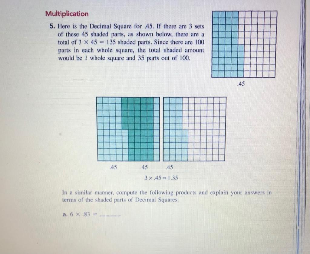 Solved Multiplication 5. Here is the Decimal Square for .45. | Chegg.com