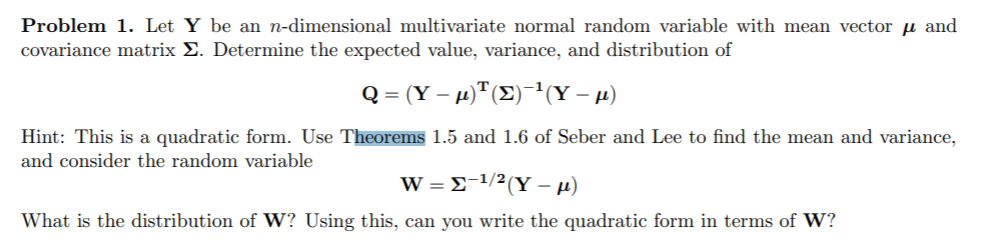 Solved Problem 1. Let Y be an n-dimensional multivariate | Chegg.com