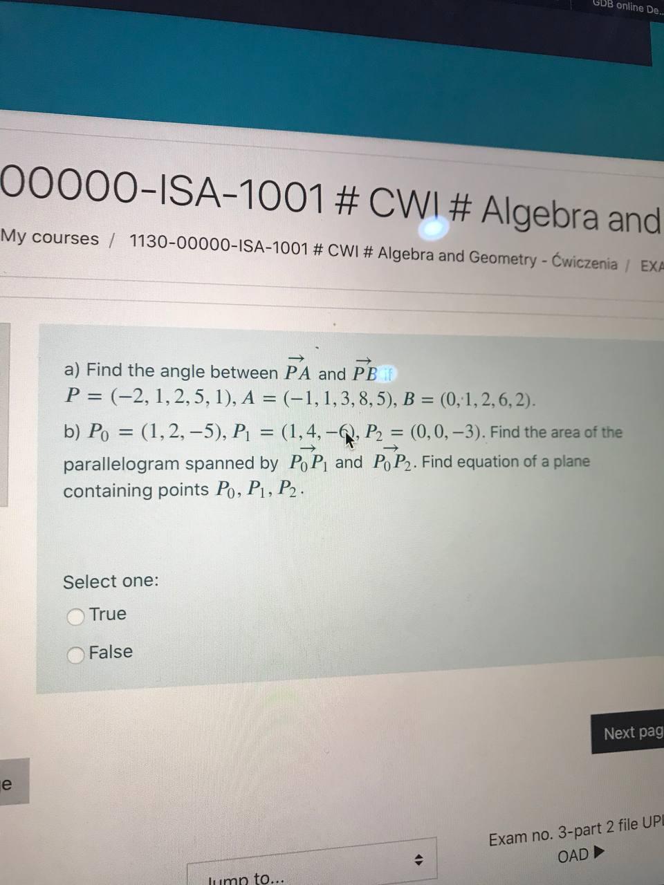Solved GDB Online De.. 00000-ISA-1001 #CWI # Algebra and My | Chegg.com