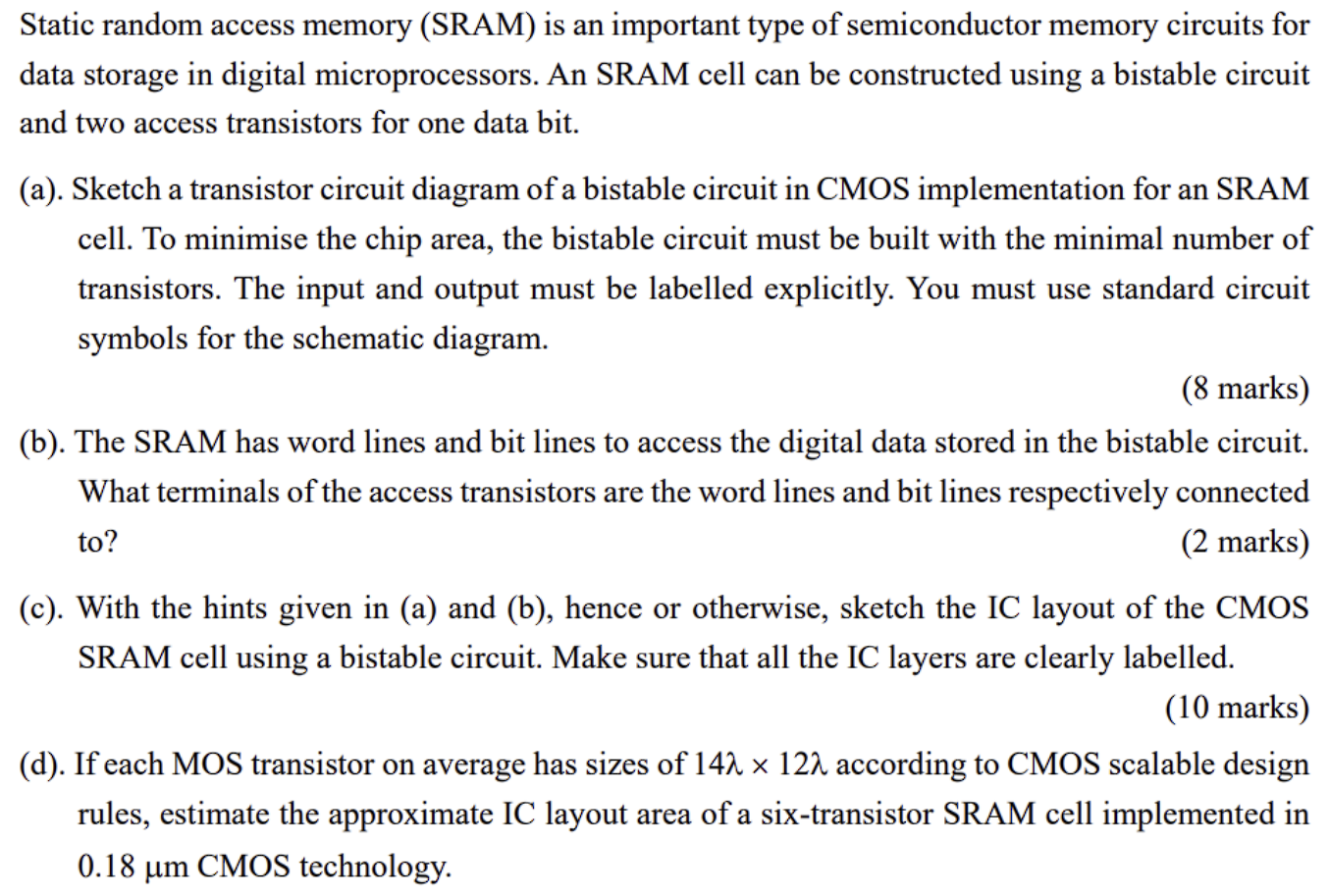 Solved Static random access memory is an importany type of | Chegg.com