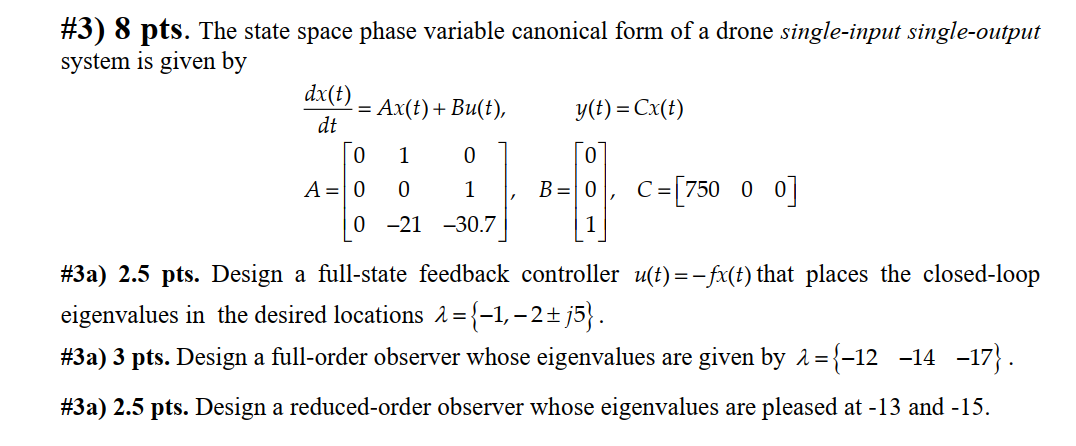 #3) 8 pts. The state space phase variable canonical | Chegg.com