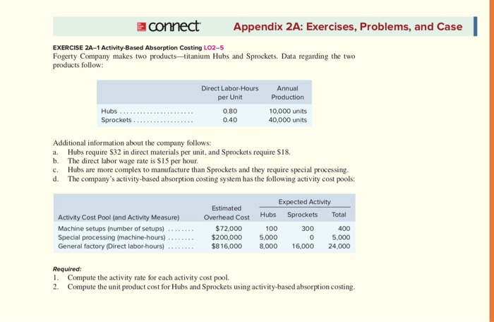 Solved connect Appendix 2A: Exercises, Problems, and Case | Chegg.com