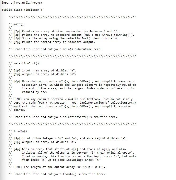 Solved Use Final Exam.java as your starting point Implement | Chegg.com