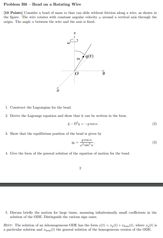 Solved Problem H6 - Bead on a Rotating Wire [10 Points] | Chegg.com
