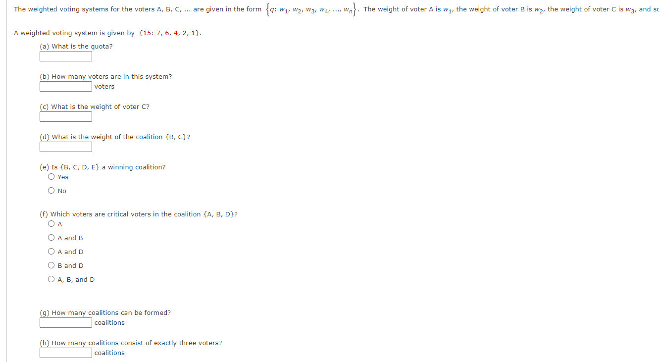 Solved he weighted voting systems for the voters A1 B,C,… | Chegg.com
