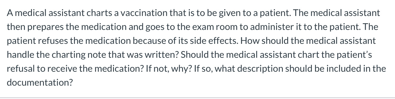 Solved Amedical assistant charts a vaccination that is to be | Chegg.com